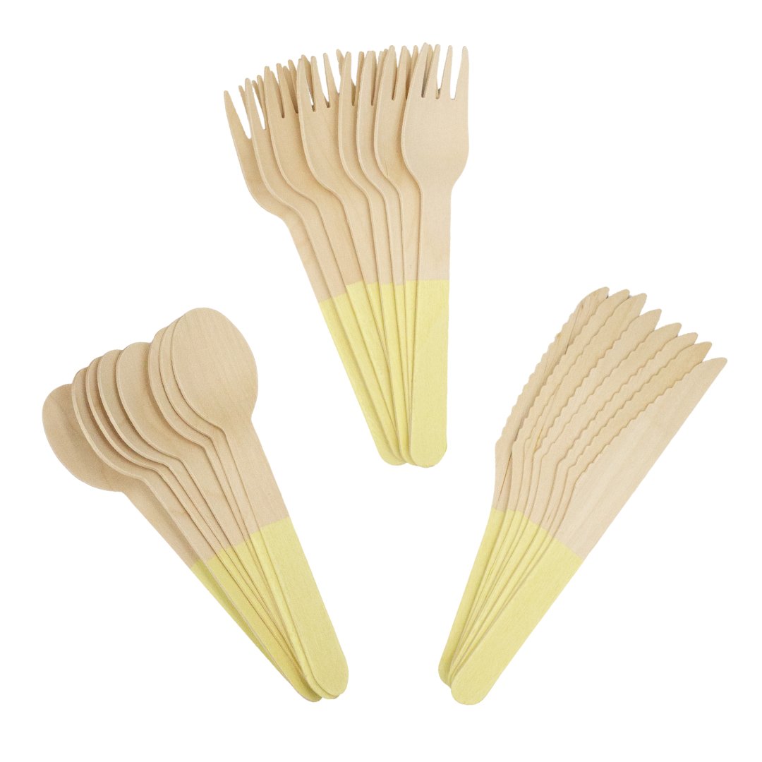 Pastel Yellow Wooden Utensils (Set of 24) from Ellie's Party Supply