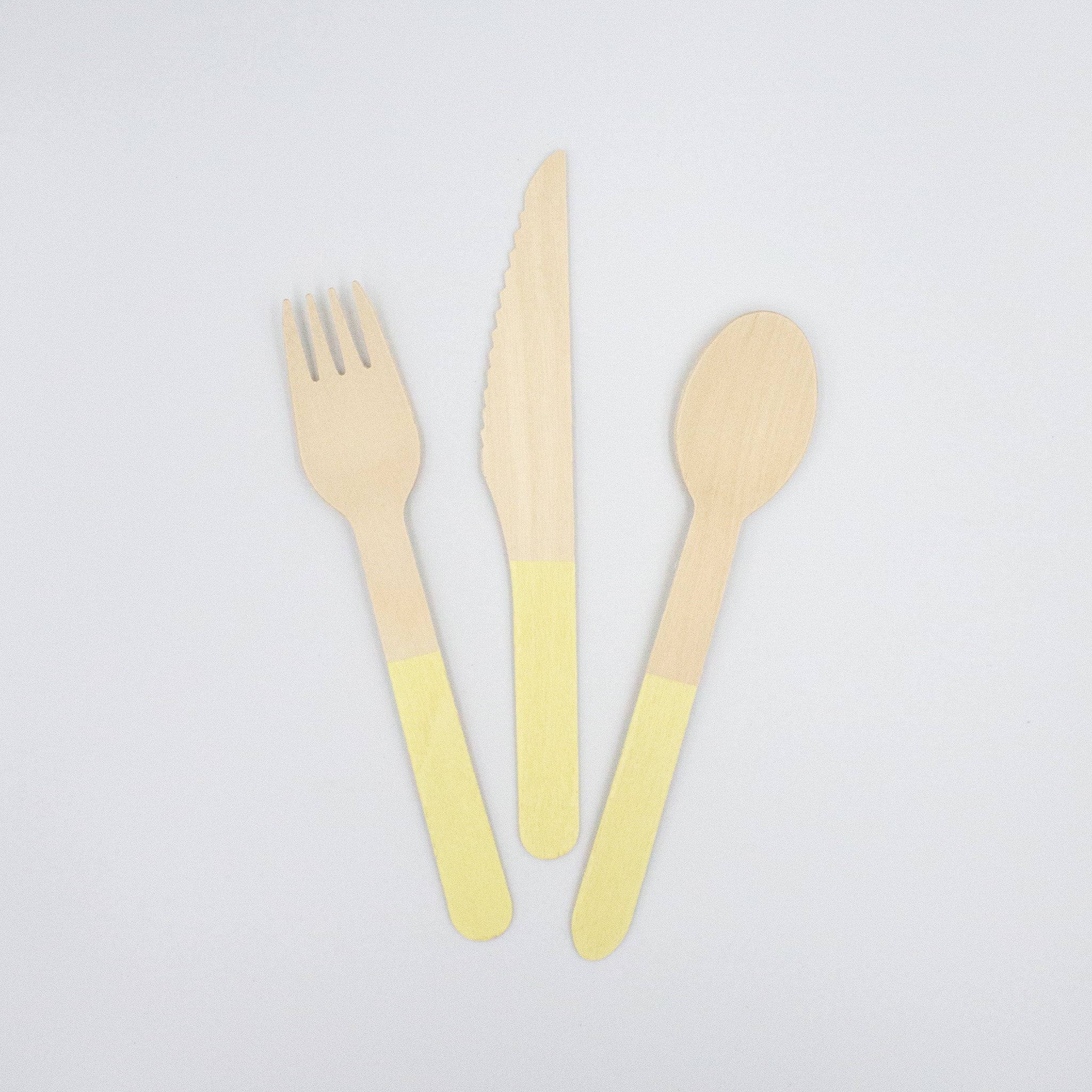 Pastel Yellow Wooden Utensils (Set of 24) from Ellie's Party Supply