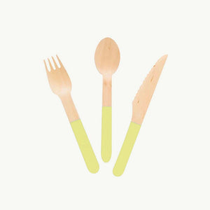 Yellow Wooden Utensil Set – 24ct | ON SALE!! – Ellie's Party Supply